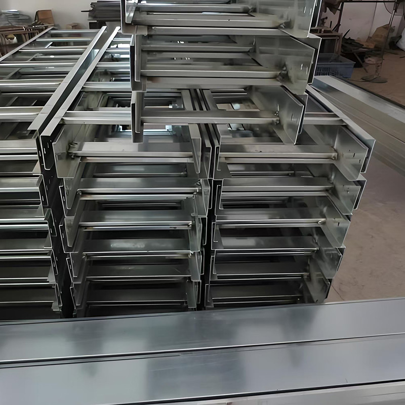Close-up view of ladder cable tray rungs and construction