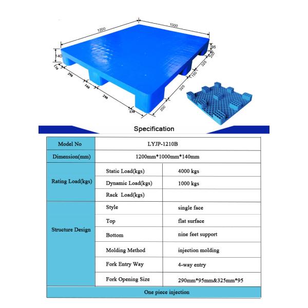 Quality Single Side 1200x1000 Euro Plastic Pallet 4 Way Entry Blue Custom for sale