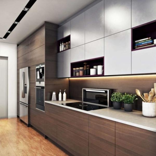 Quality Modern Design Customized Veneer Color Waterproof Kitchen Cabinets from for sale