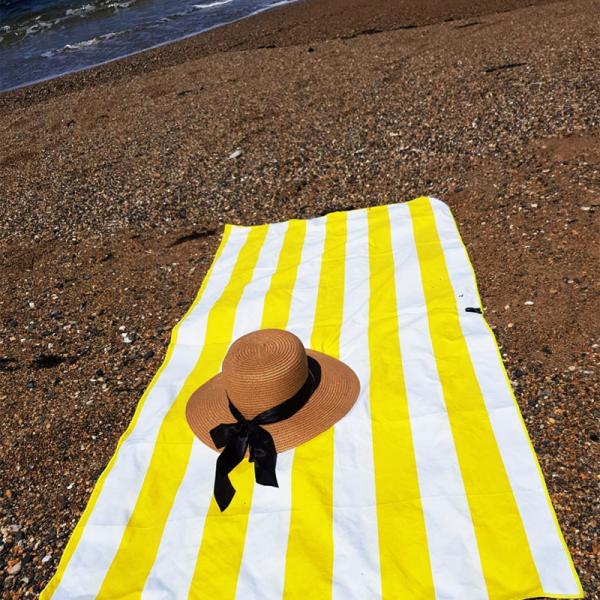 Quality Eco Friendly Sandless Microfibre Yellow Striped Beach Towel With Logo for sale