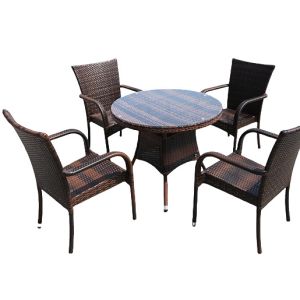 Quality 4 Seater Rattan Round Dining Table And Chair Set Outdoor Furniture Rattan Dining for sale