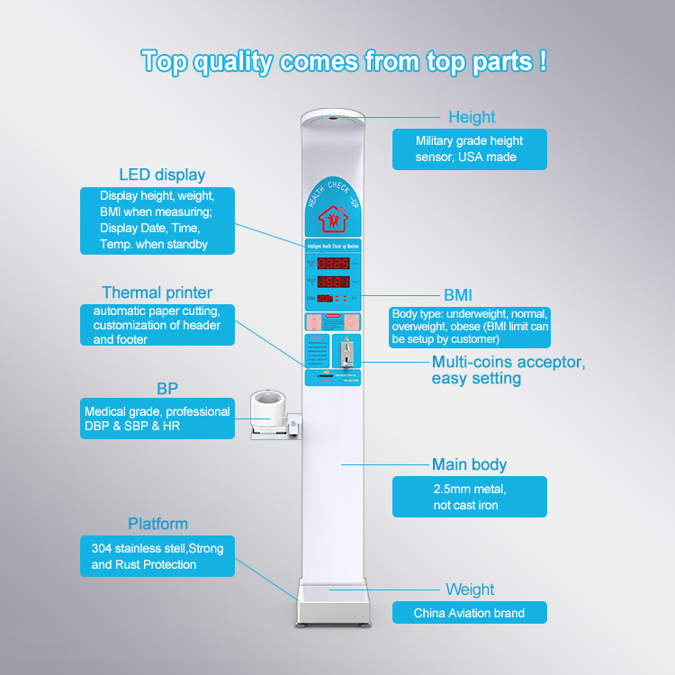 Quality LED Display Folding Weighing Machine for Ultrasonic Coin-Operated Height Weight for sale