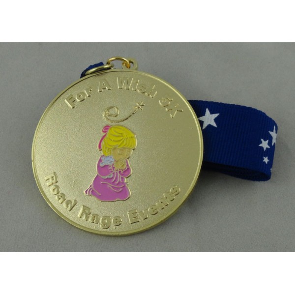 Quality Gold Plating Road Rage Events Enamel Medal With Ribbon For Sport Meeting for sale