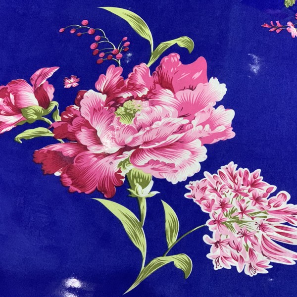 Quality Blue 100g/M2 Polyester Tricot Fabric Dustmite Proof With Red Peony Printing for sale
