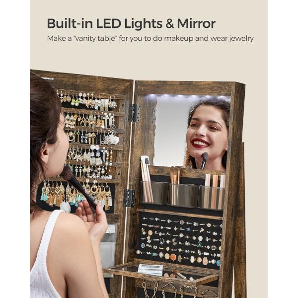 Quality Lockable Full Length Mirror Cabinet Adjustable Lights LED Mirror Jewelry Cabinet for sale