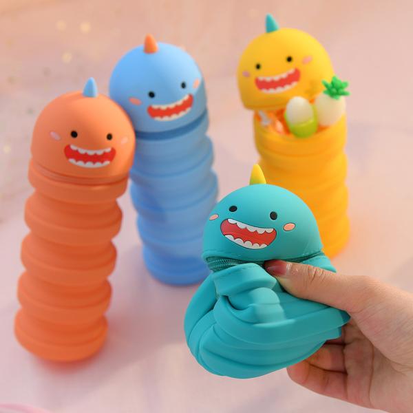 Quality Silicone Retractable Pencil Case Cartoon Kawaii Expandable Stand School for sale