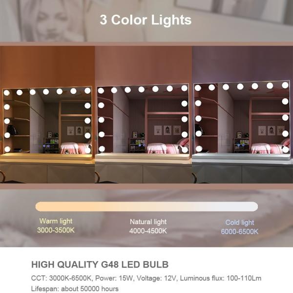Quality 15 / 18 Bulbs Hollywood Vanity Mirror Customized Dimmable Makeup Mirror 4000K for sale