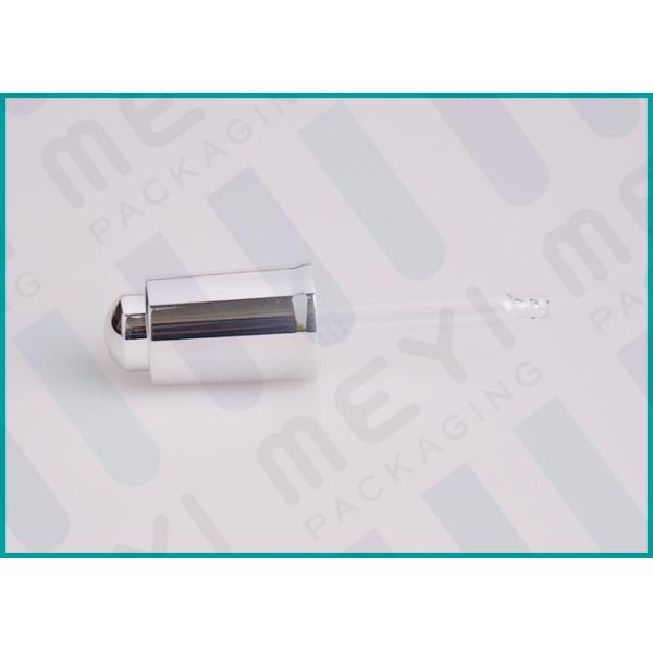 Quality 18/410 Glass Oil Dropper With ABS Material UV Shiny Silver Press Button for sale