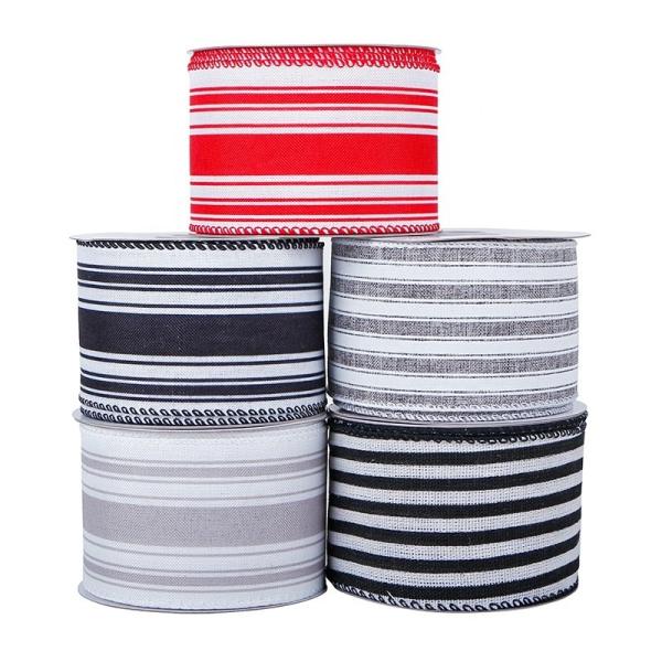 Quality DIY Craft Party Decoration 2.5 Inch Patriotic Striped Wired Ribbon with Burlap Fabric for sale