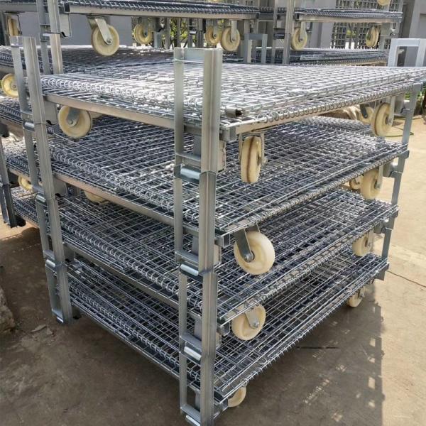 Quality Stackable Galvanized Storage Foldable Wire Mesh Container With Optional Wheels for sale