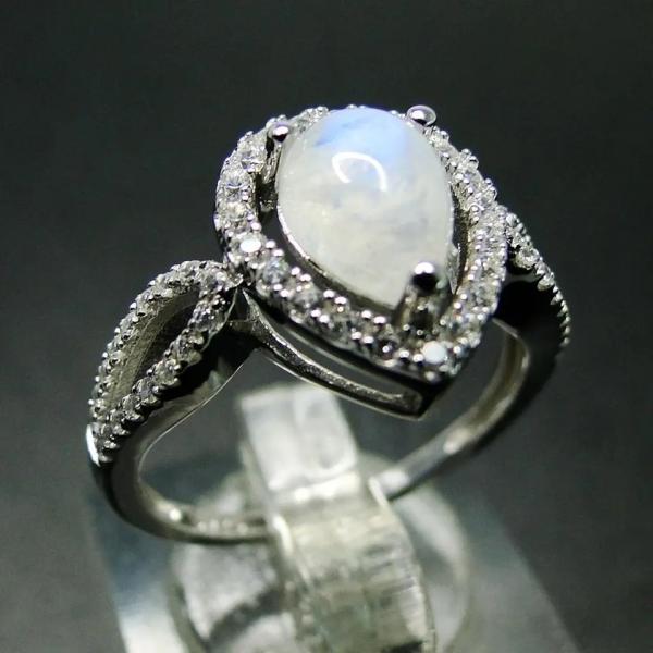 Quality Rainbow Moonstone Engagement CZ Rings 925 Sterling Silver for sale