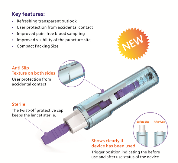 23 Gauge 1.8mm Sterile Safety Lancet Twist Off Cap Single Use Pressure ...