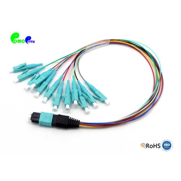 Quality MPO Trunk Cable OM3 12F Fanout 0.9mm MPO Male to LC UPC With Auqe LSZH Fiber Patch Cable Jumper for sale