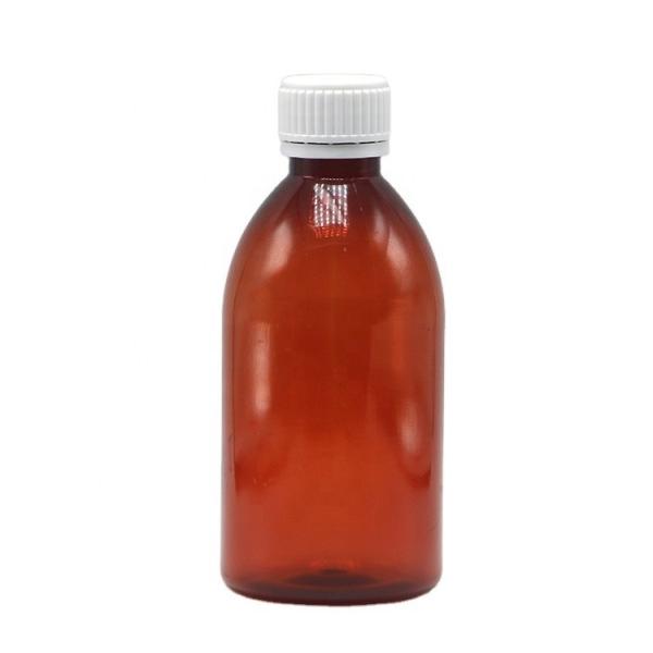 Quality 250ml Round Amber Prescription Pharmacy PET Liquid Medicine Scaled Container for sale