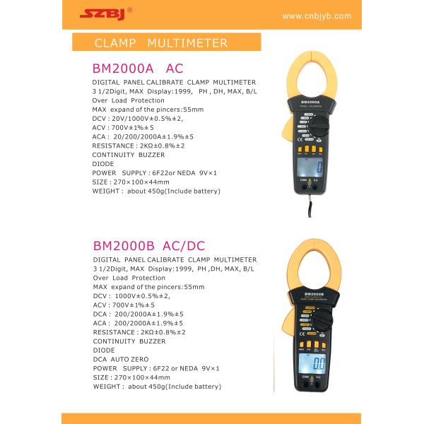 Quality 2000A 2.2 Inch 700V Digital AC Clamp Meter , Mini Digital Clamp Meter for sale