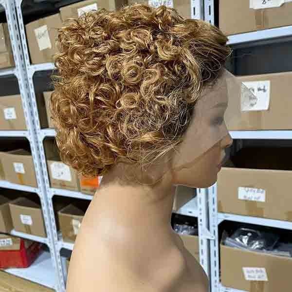 Quality Ombre 27 Honey Blonde Pixie Short Curly Bob Wigs Human Hair Lace for sale