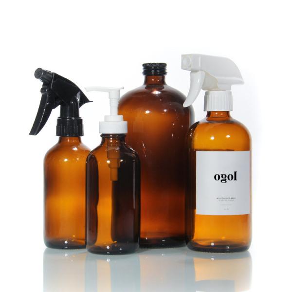 Quality 16 Oz Round Boston Amber Glass Lotion Bottles Perfume Sprayer for sale