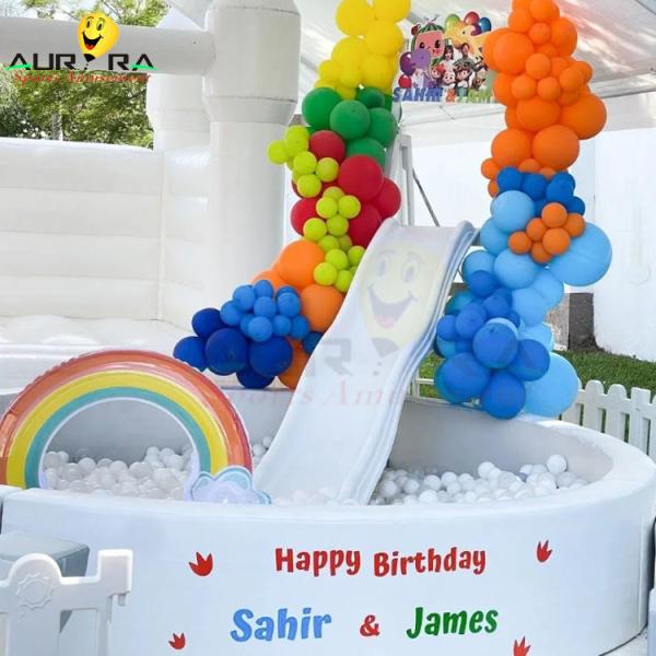 Quality Popular All White Soft Play Playground Equipment With Fence And Round Ball Pit for sale