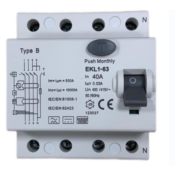 Quality EKL1-63 RCCB Circuit Breaker RCD Type B AC 30mA DC 6mA For Wallbox for sale