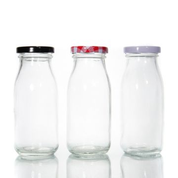 Quality 200ml 500ml Refillable Glass Milk Bottles Jars In Bulk For Strawberry Milk for sale