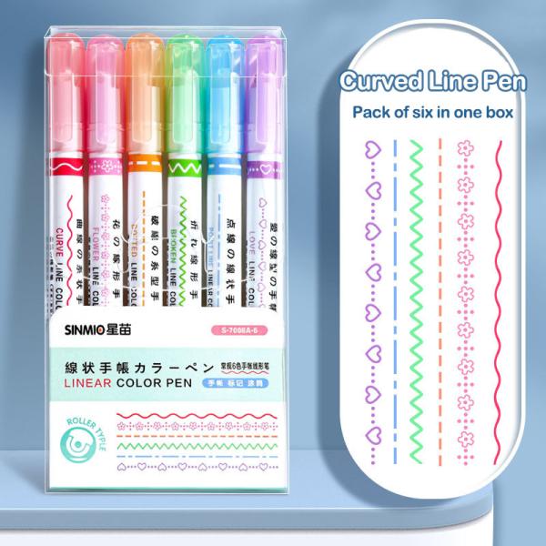 Quality Colorful Pattern Shape Linear Curve Highlighter Pens For Handbook Journals Notes for sale