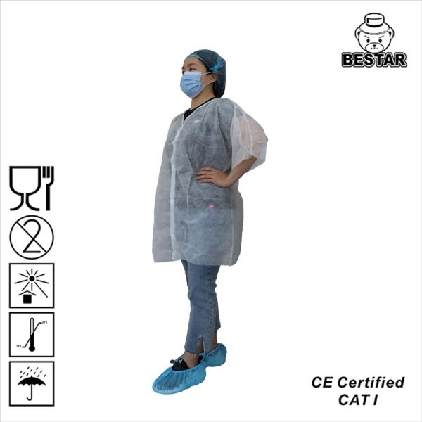 Quality FDA Anti Dust Disposable White Lab Coats SPP Jacket With Elastic Cuff for sale