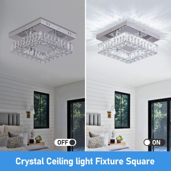 Quality Factory Square Flush Mount Crystal Chandelier Ceiling Fan For Kitchen Bathroom for sale