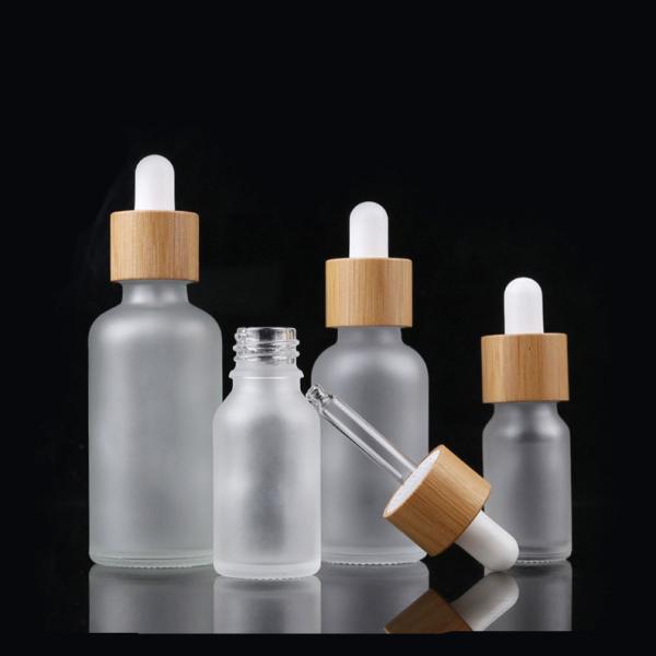 Quality Cosmetic Packaging​ 50ml Frosted Glass Bamboo Dropper Bottle for sale