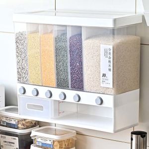 Quality Transparent Wall Mounted 6 Grid Cereal Dispenser With Measuring Cup for sale