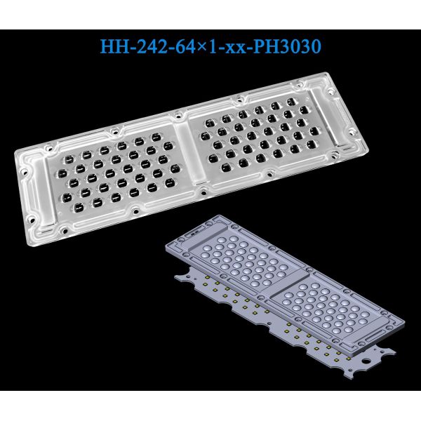 Quality 64pcs 3030LEDs Lens 236×70mm Precision Optical Control Multiple Angles Lens For Street Lighting for sale