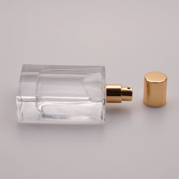 Quality 50ml Flat Glass Perfume Bottle With Small Gold Cap for sale