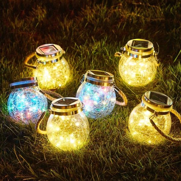 Quality Crackle LED Solar Lights Patio Glass Hanging Lights Wishing Christmas Mason Jar Lights for sale