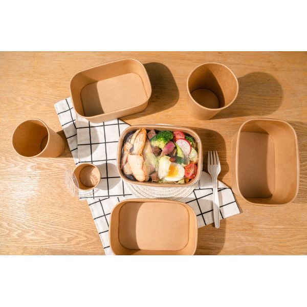 Quality Zeeheng Recyclable Rectangle Paper Bowl made from PE coated kraft paper suitable for food delivery take away and food service for sale