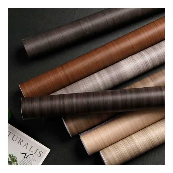 Quality 61cm Width Contemporary Design Style Natural Textured PVC Wood Wallpaper Wallcoverings for Furniture or Kitchen for sale