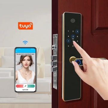 Quality Tuya App Front Door Smart Lock With Handle Fingerprint IC Card Password Access for sale