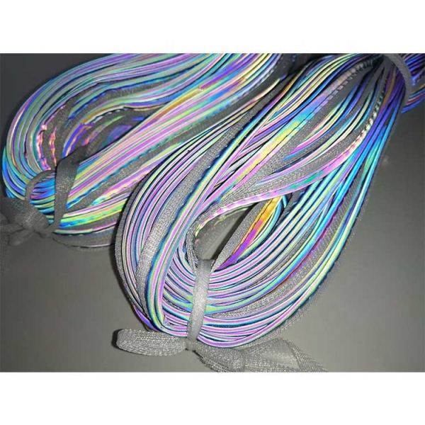 Quality Long Service Life Iridescent Heat Rainbow Reflective Fabric Piping in Black/Red/Blue/White for sale
