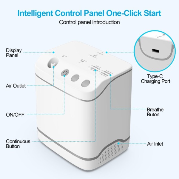 Quality DC5V/2A DC9V/2A Voltage App-Controlled Portable Oxygen Concentrator for Easy for sale