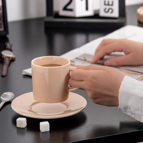 Quality Custom Printed Ceramic Mug Crackle Pattern Glaze Tea Cup And Saucer Set for sale