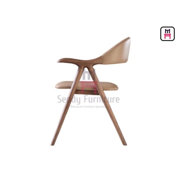 Quality Ash Wood Brown Leather Dining Chair With Armrests for sale