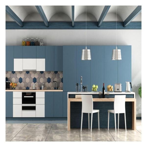 Quality Stylish CLASSIC Style Blue Lacquered Solid Wood Kitchen Cabinets with Drawer for sale