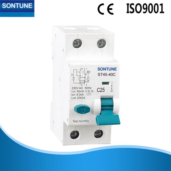 Quality ST45 2 Pole RCBO Circuit Breaker 2P 230V Residual Current Circuit Breaker for sale