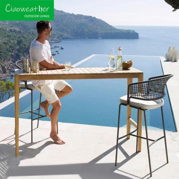 Quality Outdoor Garden Aluminum Frame Rattan Bar Stool Chair for Hotel Courtyard Patio Furniture for sale