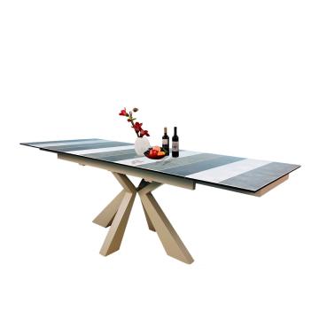 Tempered Glass Ceramic Top Dining Table , Expandable Rectangle Dining Table