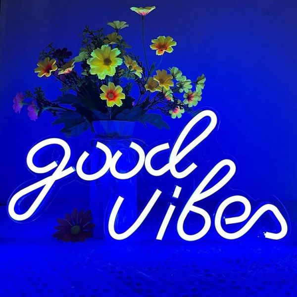 Quality Power Consumption 0 Good Vibes Neon Sign LED Neon Lights for Bedroom 16.1 x 8.3 for sale