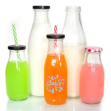 Quality Custom Printed Recycled Glass Milk Bottles 1l Clear Transparent for sale