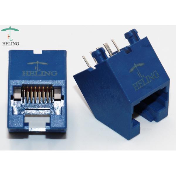 Quality Unshielded 45 Degree RJ45 Female Connector 8P8C THT Blue Color For Telecom Equipment for sale