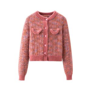 Quality Pink Purple Checkerboard Fashion Bespoke Sweaters Elegant Womens Button Cardigan for sale