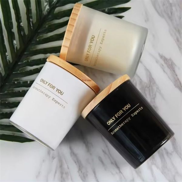 Quality 8oz 10oz 15oz Amber Black Clear White Candle Jar With Wooden Lid Empty Candle Jar Glass With Metal Lid for sale