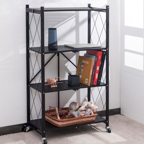 Quality Black 4 Layer Folding Mobile Steel Shelving Unit Paint Spraying for sale