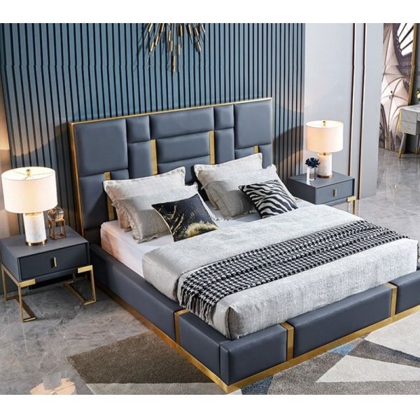 Quality Leather Tufted Upholstered Bed Modern King Bedroom Sets for sale